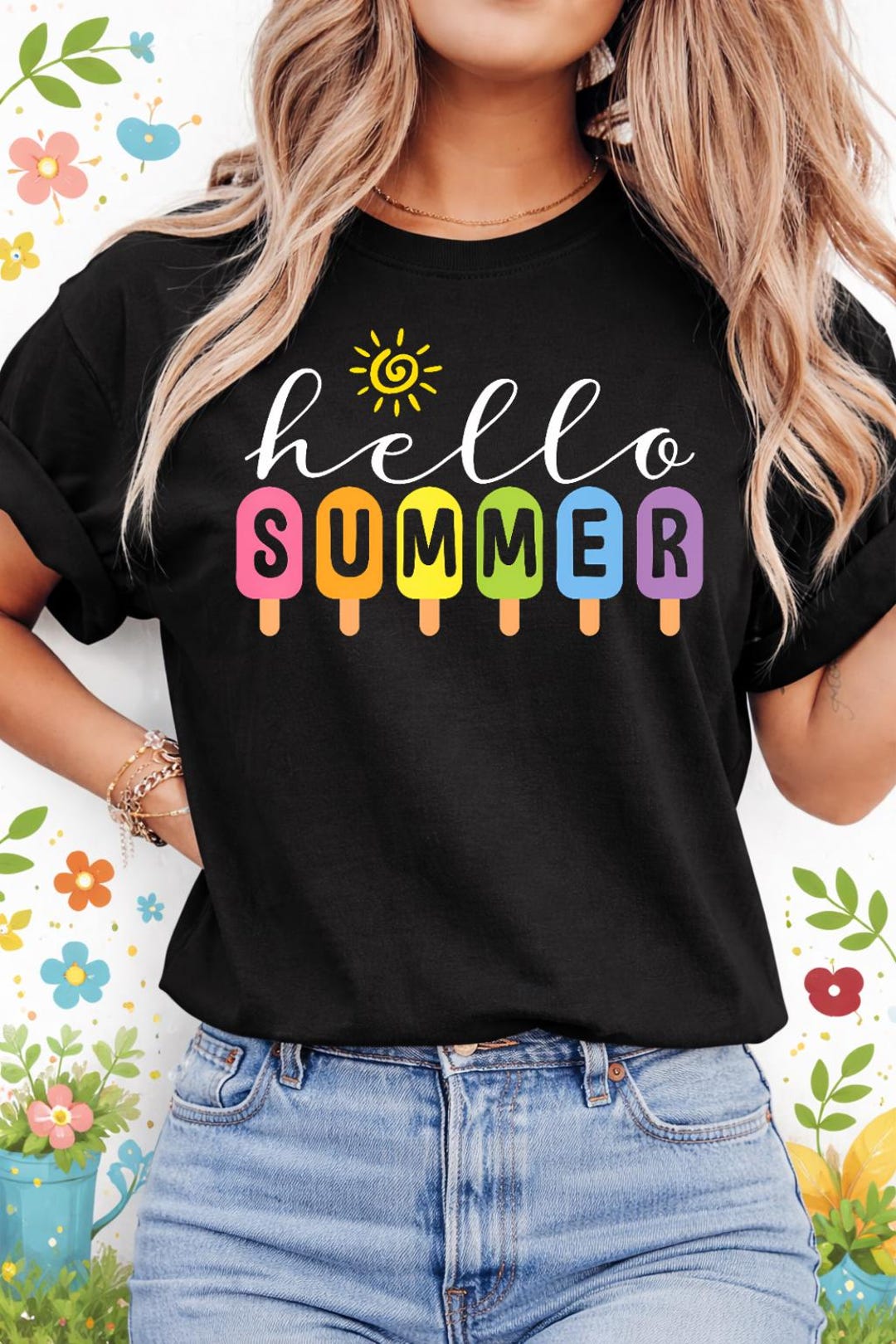 Hello Summer Popsicle Shirt, Cool Colorful Summer Vacation Tee, Cute ...
