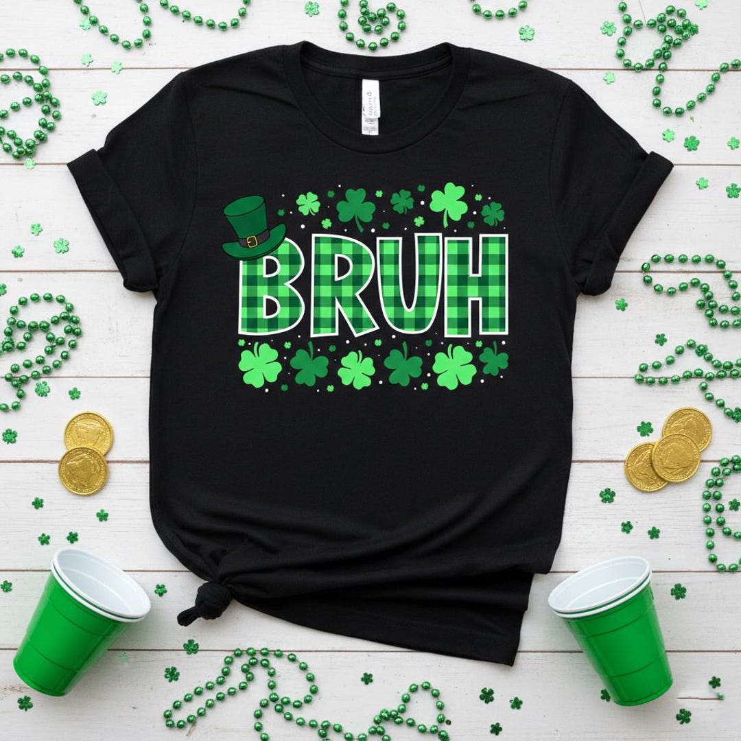 Funny Bruh St Patricks Day PNG, Green Plaid Shamrock Meme (sublimation ...