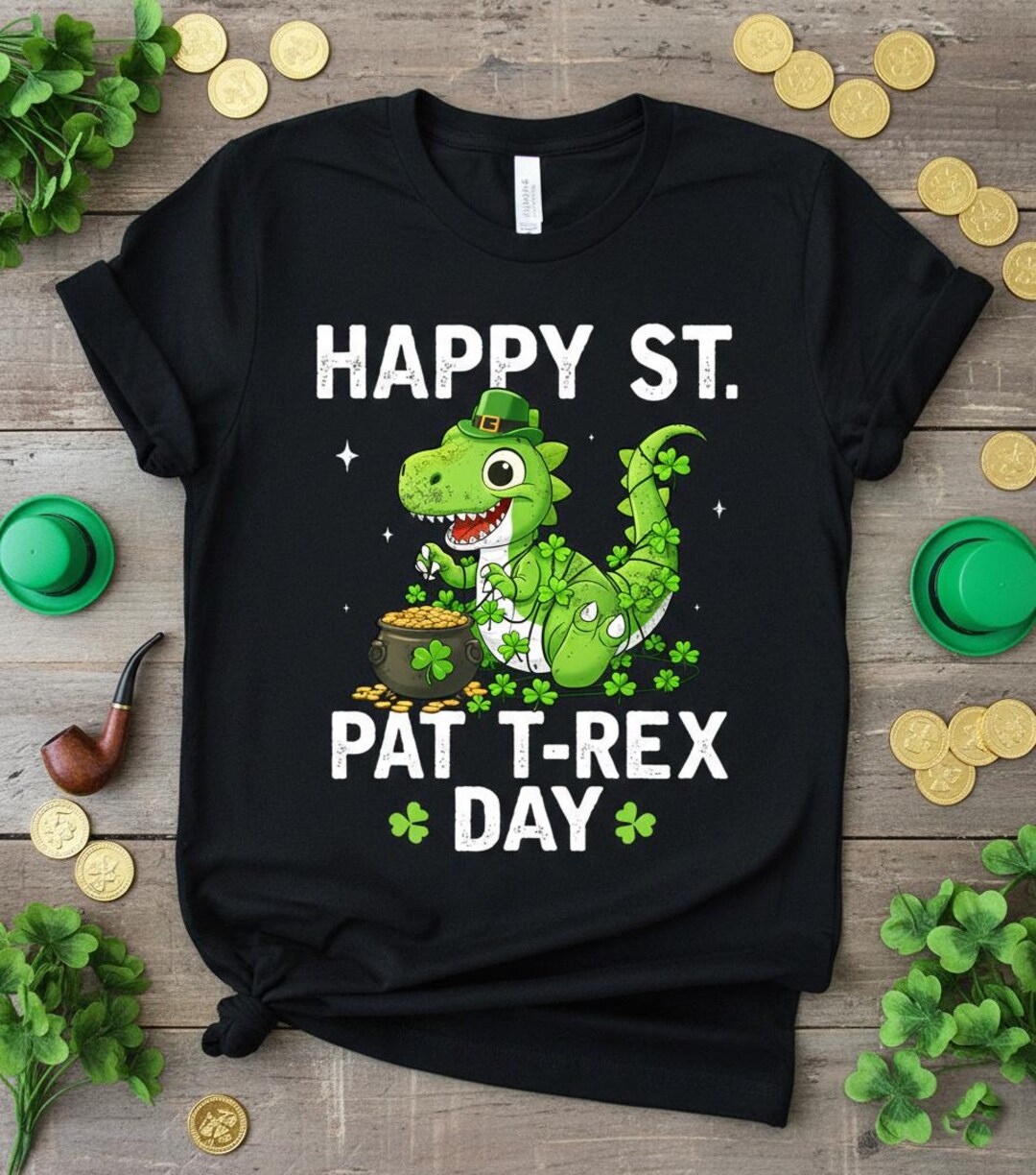 St Pat-rex Day Dinosaur PNG, Shamrock T-rex Clipart (digital Download ...