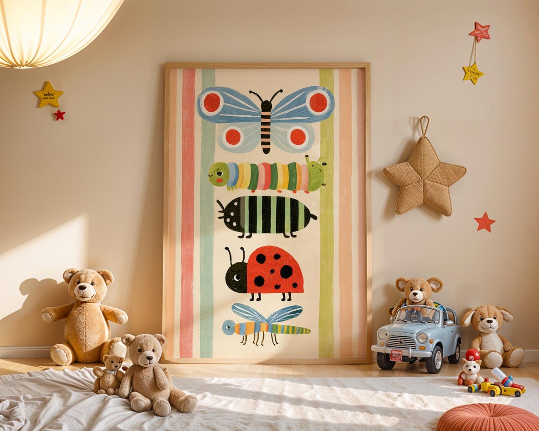 Kids Insect Wall Art, Cute Bug Nursery Decor, Colorful Playroom Decor ...
