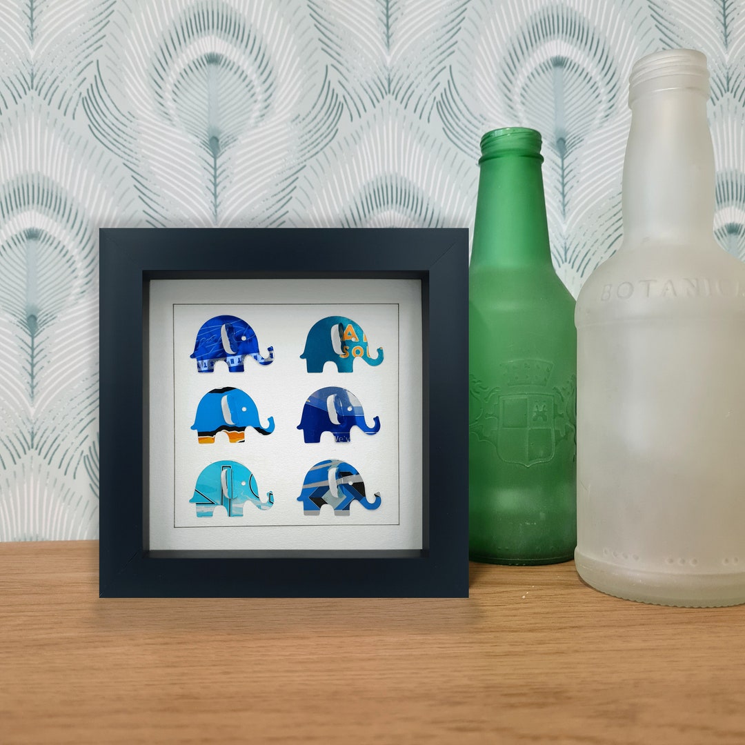 Blue Elephants - Upcycled Can Picture, Mini Frame - Etsy