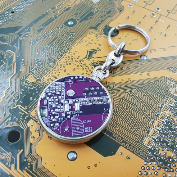 Purple Circuit Board Keyring Upcycled PCB Keychain | Etsy