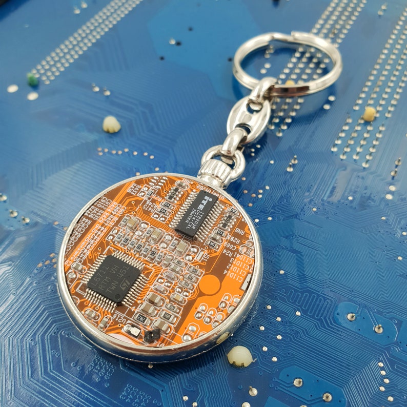 Orange Circuit Board Keyring Upcycled PCB Keychain - Etsy