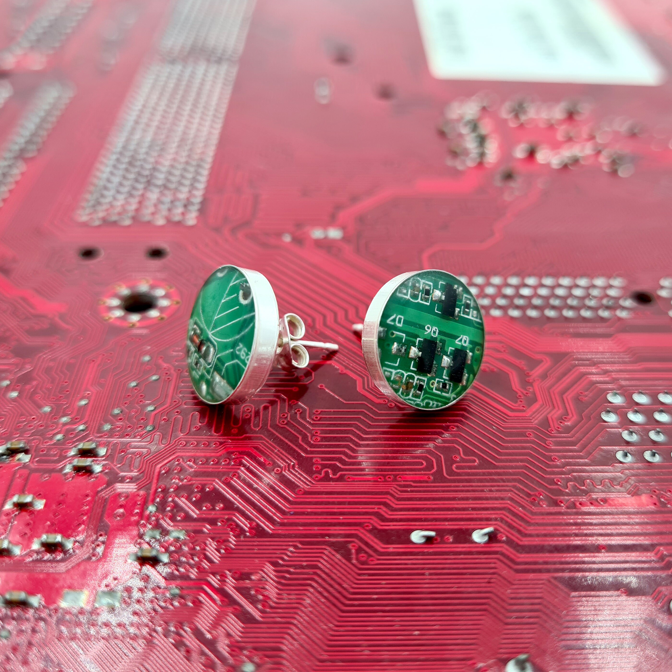 Solid Sterling Silver Circuit Board Stud Earrings - Upcycled PCB With ...