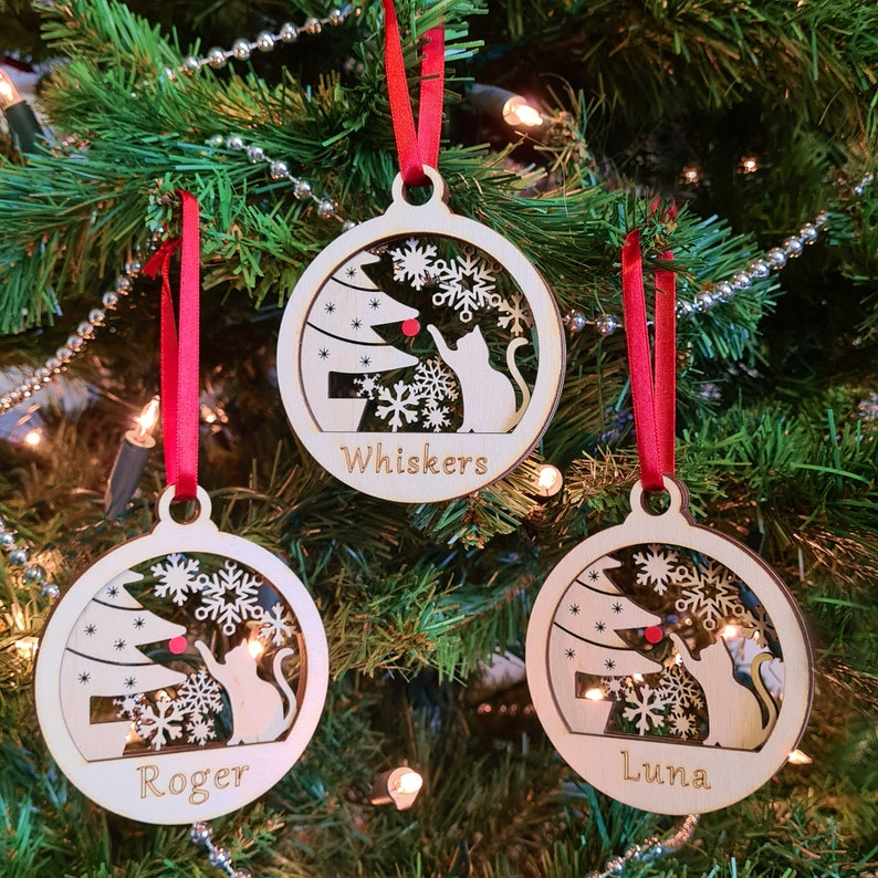 Personalised Cat Christmas Bauble, Laser Cut Plywood Ornament - Etsy