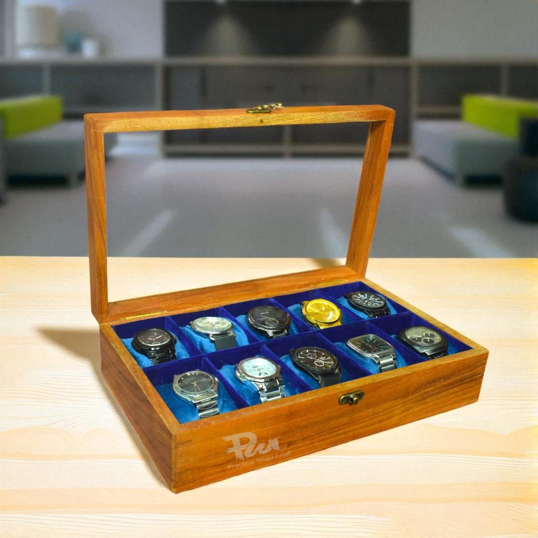 Handcrafted Wooden Watch Box | Multi Slot Watch Organizer With Glass ...