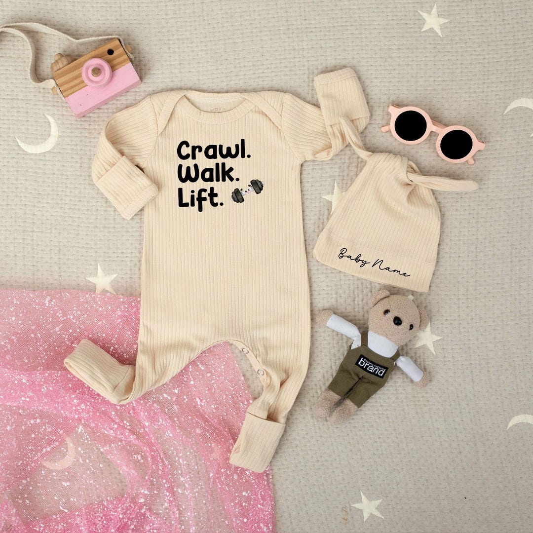 Crawl Walk Lift Funny Baby Bodysuit, Gym Inspired Infant Outfit ...