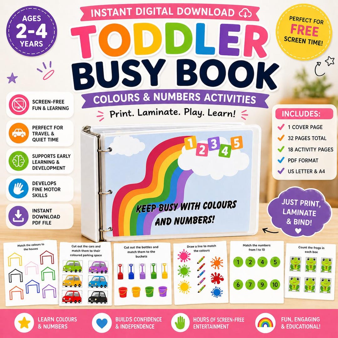 Printable Busy Book – Colors, Numbers, and Matching (digital Download ...