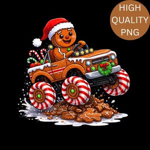 Christmas Gingerbread Man Monster Truck PNG, Boy Christmas Png, Santa ...