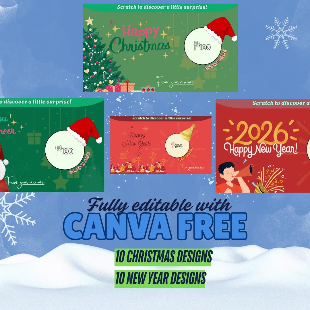 Editable Holiday Scratch Card | Canva Template | Printable Christmas ...