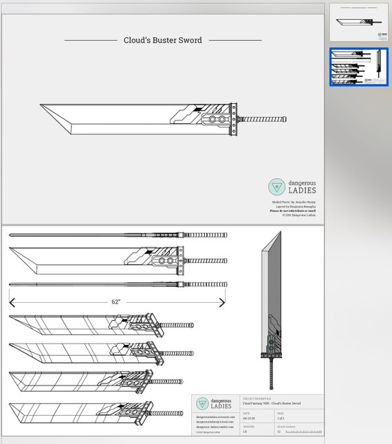 Visual Arts Final Fantasy VII Remake Cloud Buster Sword Template Kits ...