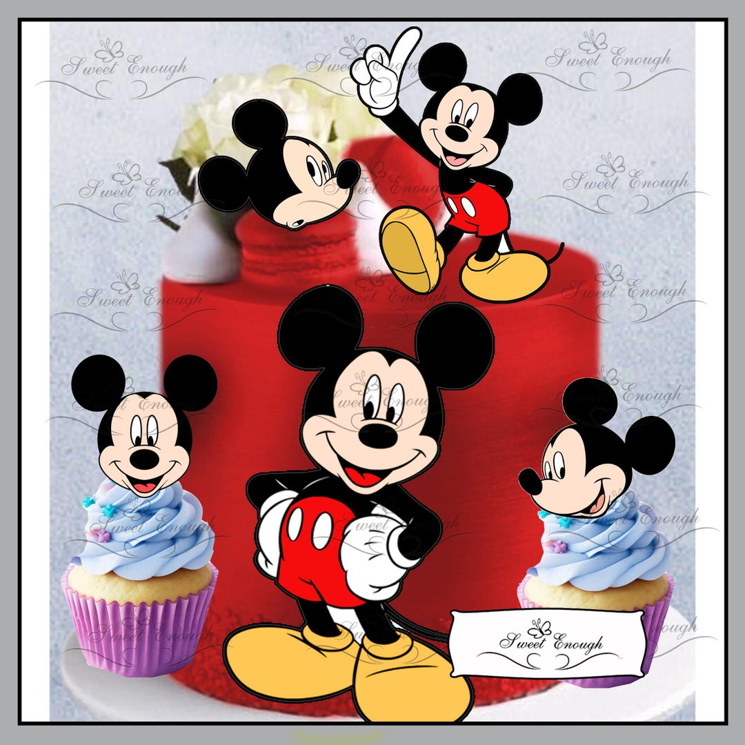 10 Pices Pink Mickey Mouse Edible Wafer Card Cake Topper - Etsy