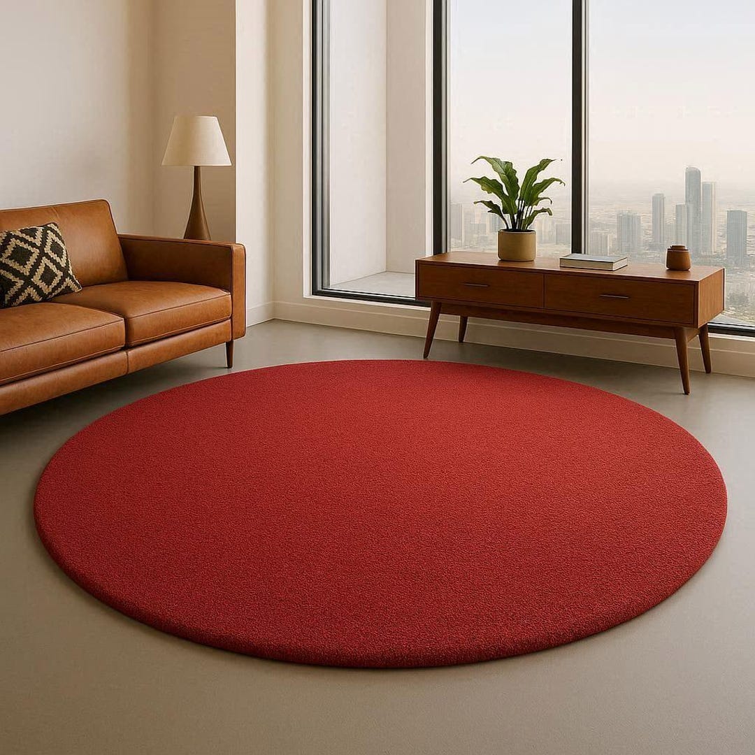 Handtufted Wool Red Round Rug 6x6 Circle Area Carpet Modern Living Room ...