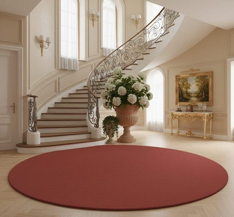 Handtufted Wool Red Round Rug 6x6 Circle Area Carpet Modern Living Room ...