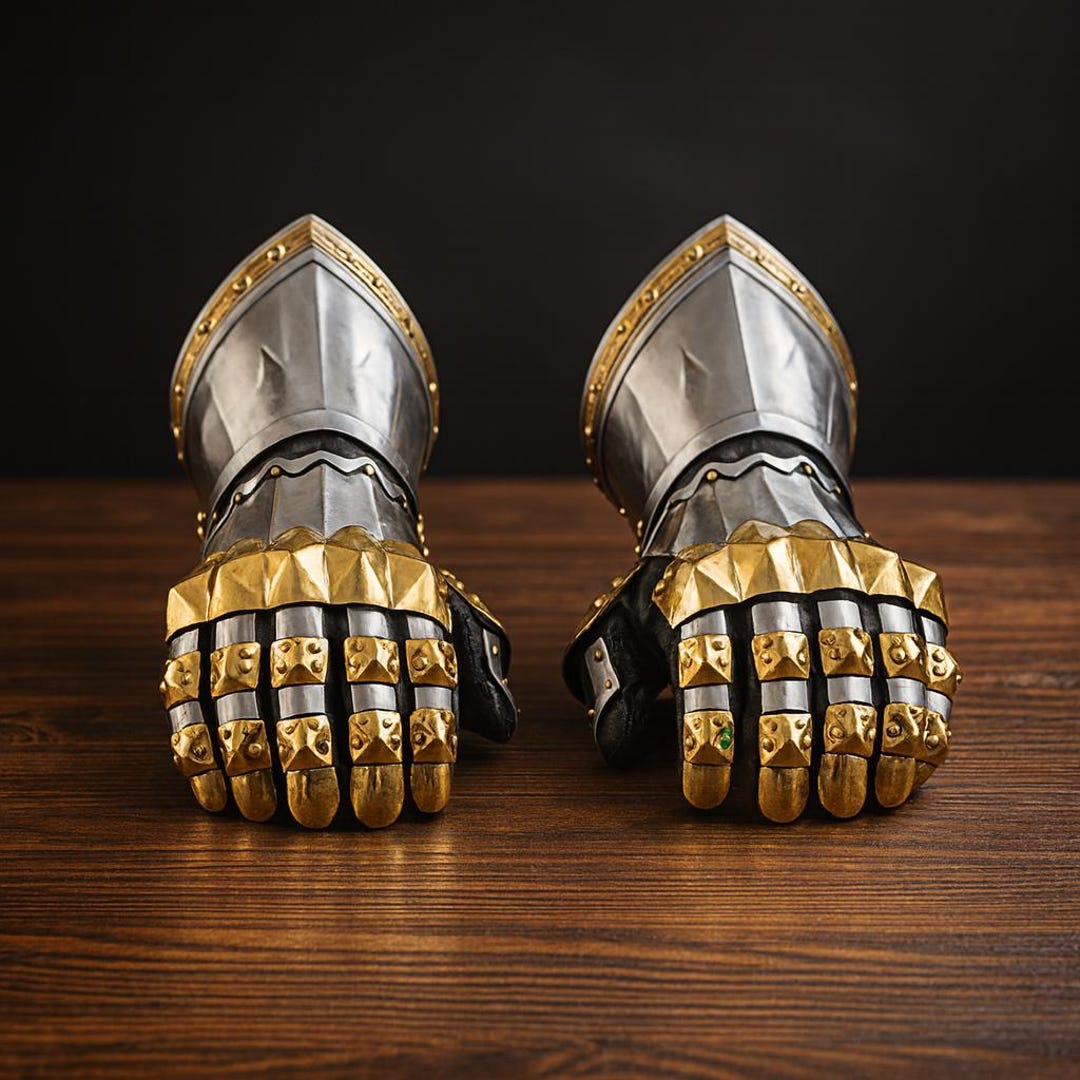 Medieval Gauntlets 16-gauge Steel Featuring Brass Accents Built-in ...