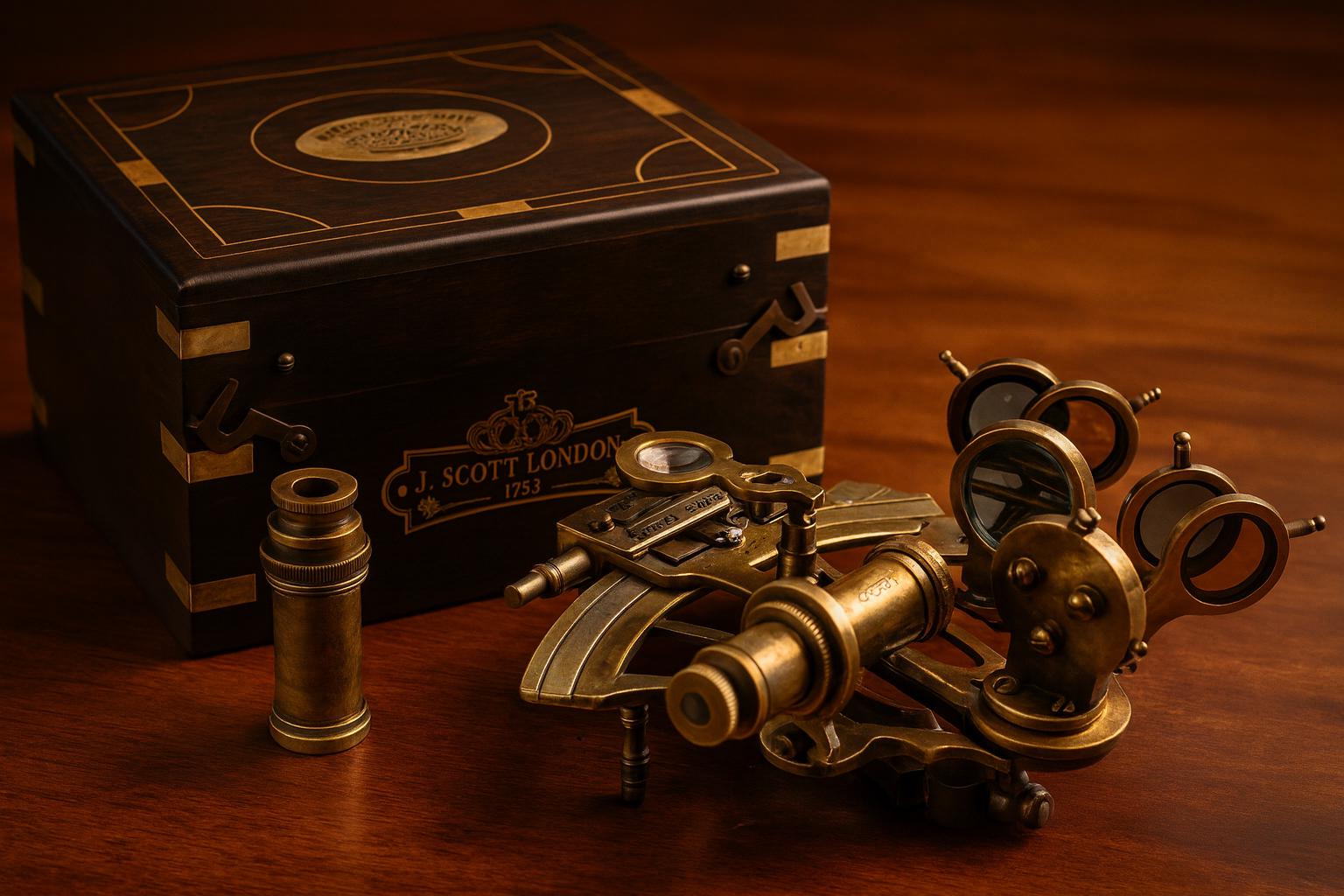 J. Scott London Brass Sextant Nautical Maritime Display Box Functional ...