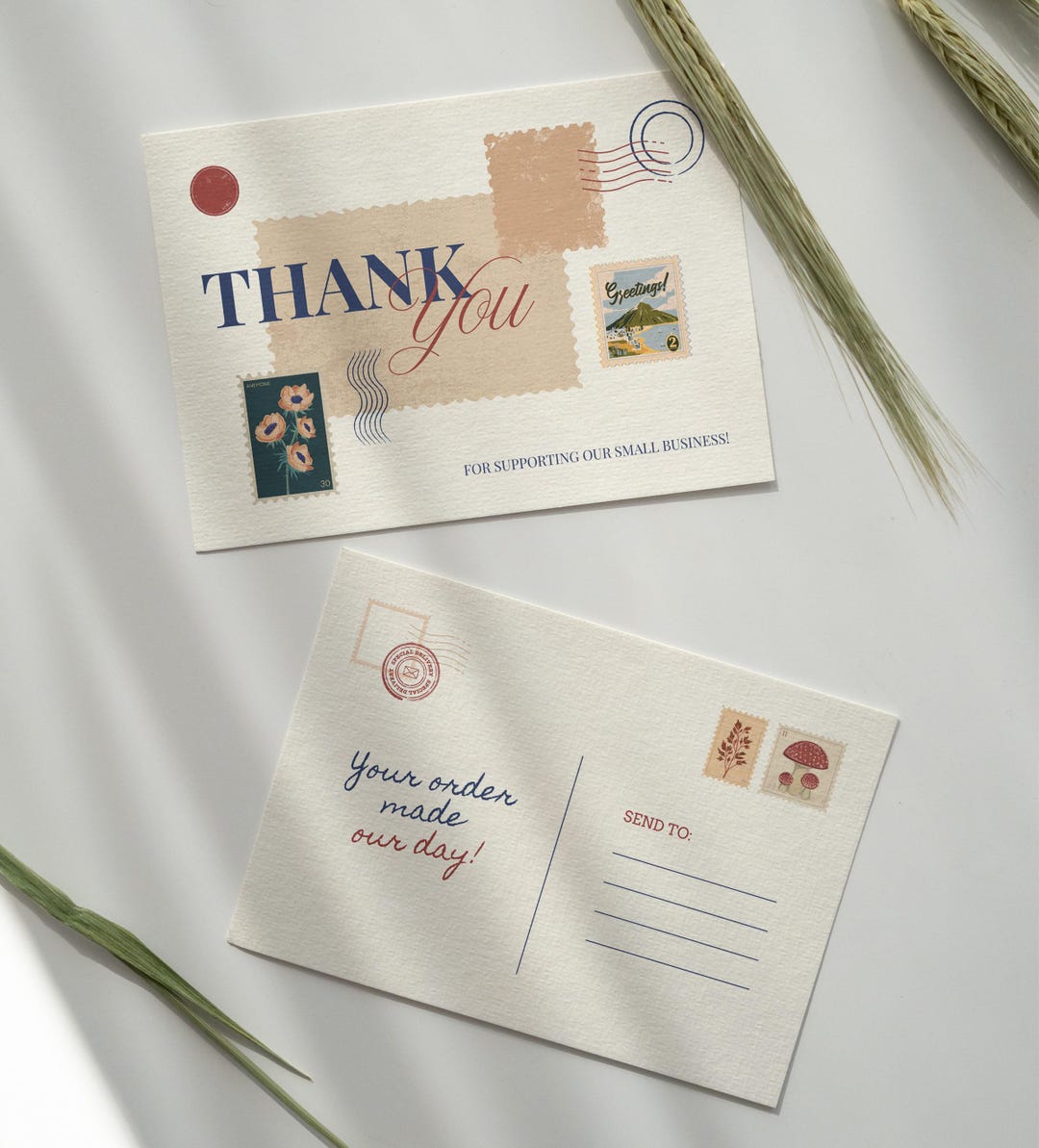 Thank You Card Template | Postal Theme | Small Business | Editable ...
