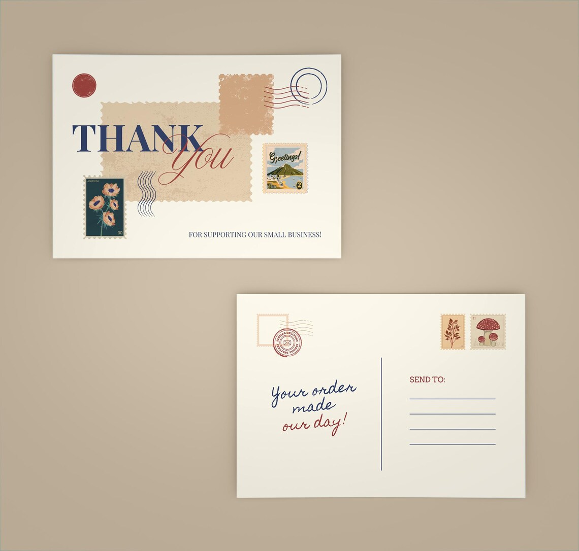 Thank You Card Template | Postal Theme | Small Business | Editable ...