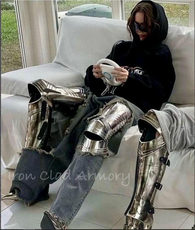 Handmade Medieval Knight Greaves, 18 Gauge Brass Steel Armor, LARP - Etsy