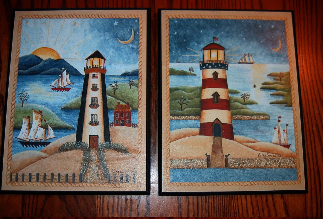 LIGHTHOUSE Plaques Beautiful Primitive Americana Art by Valorie Evers ...