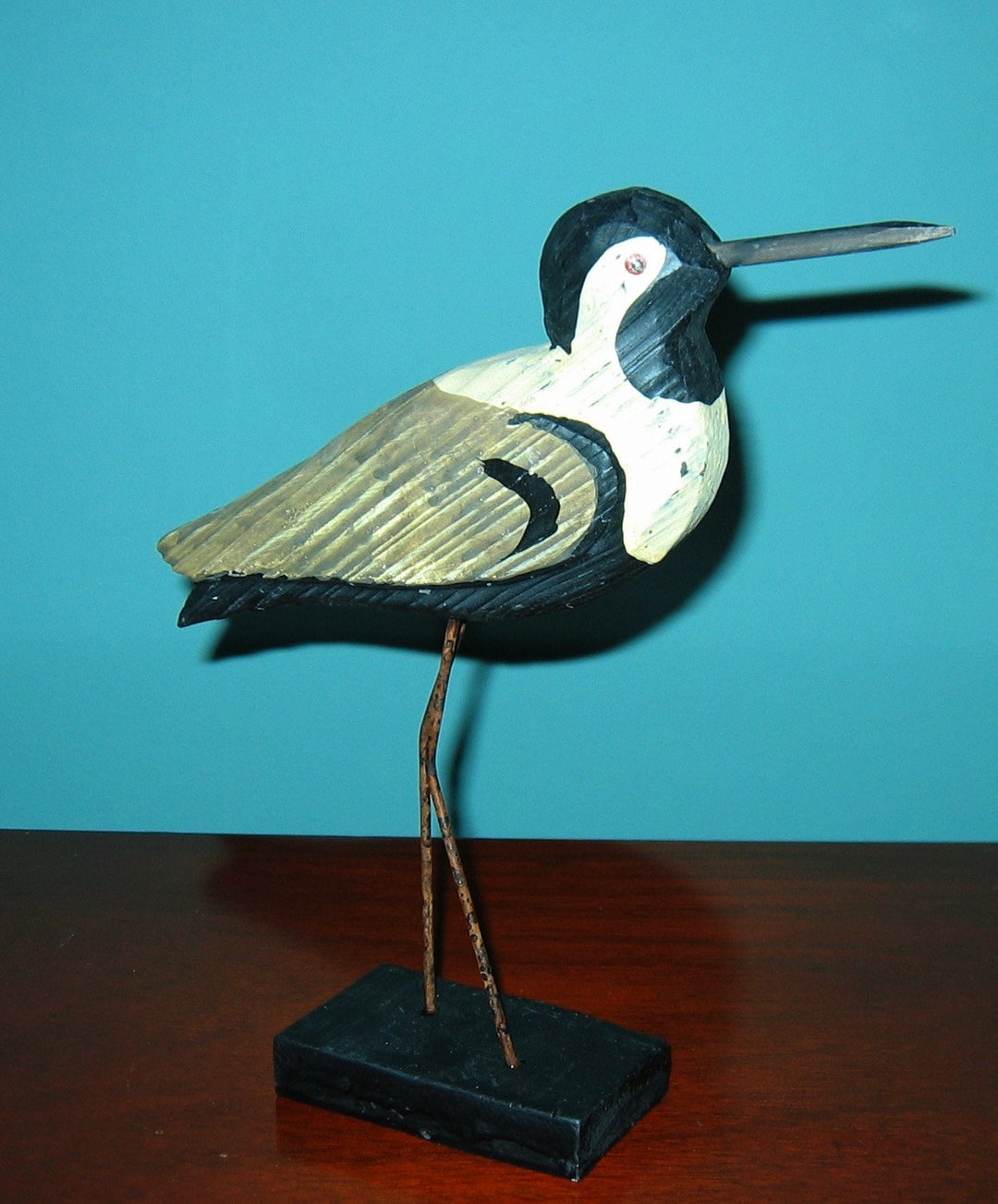 Shore Bird Painted Wood Carving 9" Tall on Wood Base- Unsigned Nice ...