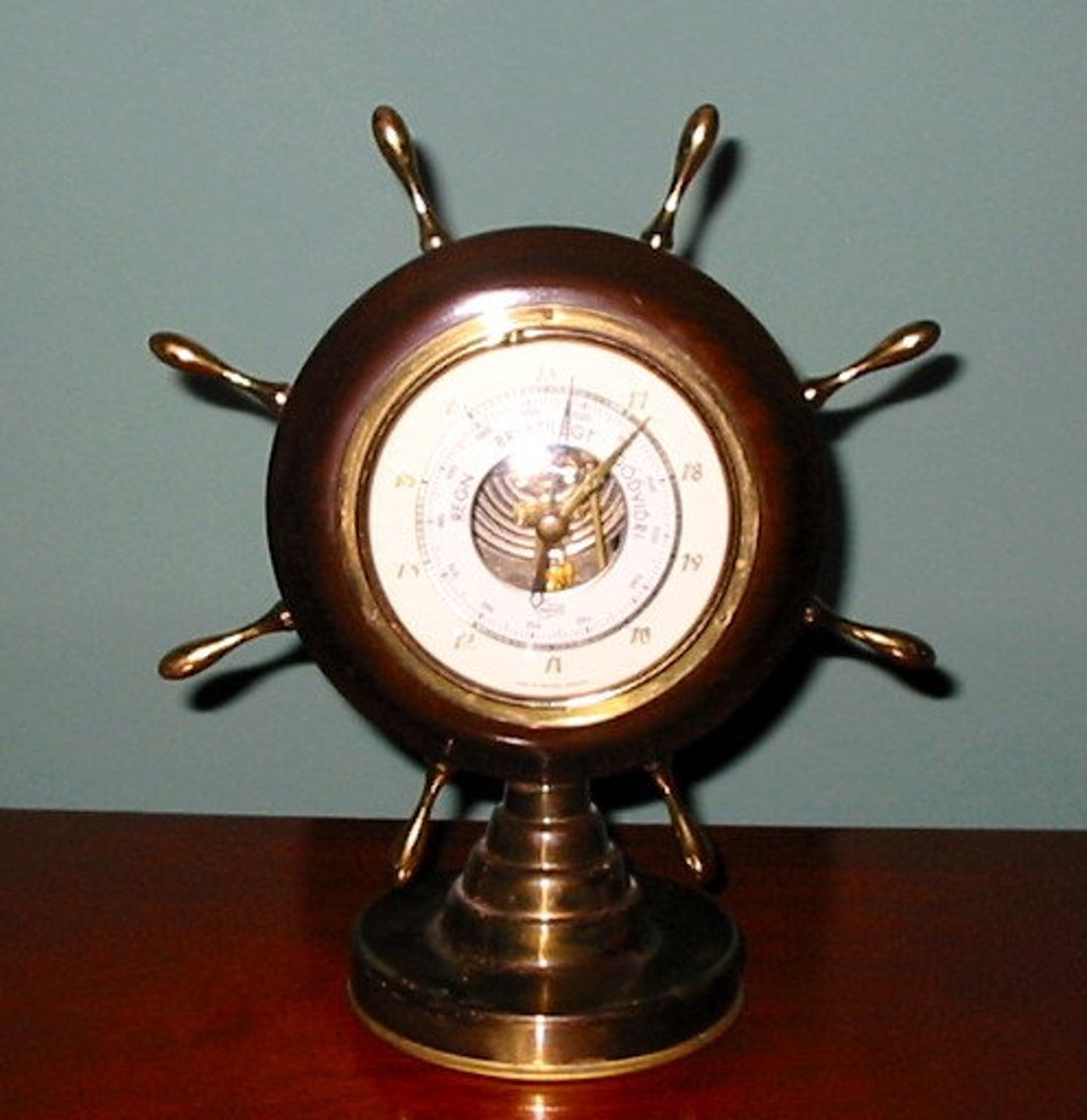 Brass and Mahogany Ship's Wheel BARIGO Barometer Made in Western ...