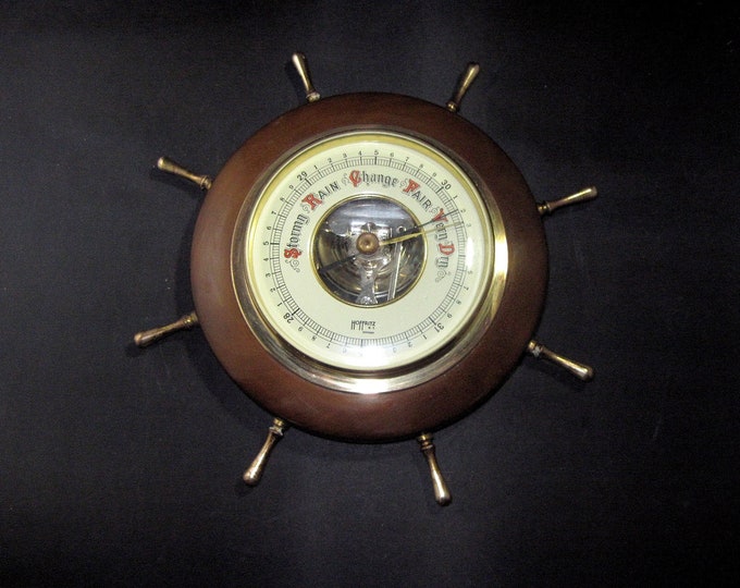 Gorgeous Brass and Wood Ship's Wheel Barometer From HOFFRITZ, NY Made ...
