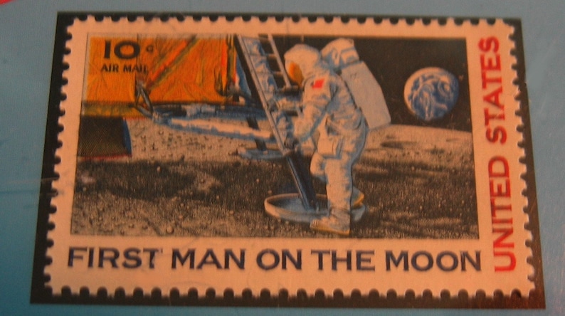APOLLO 11 MOON LANDING 1972 "silver" Dollar and Historic Airmail Stamp ...