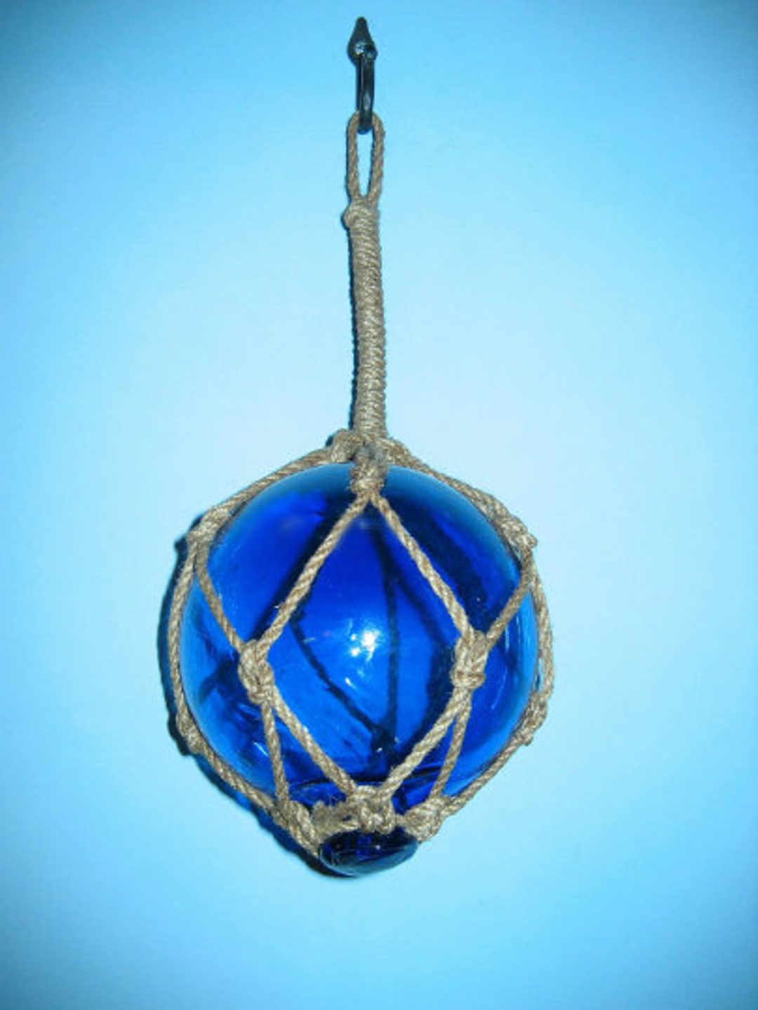 Hand Blown GLASS FISHING FLOAT With Macrame 12" Hanger! Cobalt Blue! - Etsy
