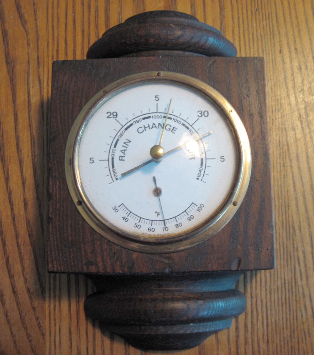 Vintage German Solid Oak and Brass Barometer Weather Station - Etsy