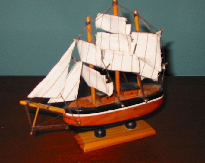 Wooden Mini Ship Model Ship 6" Long- Fully Assembled- Blue and Natural ...