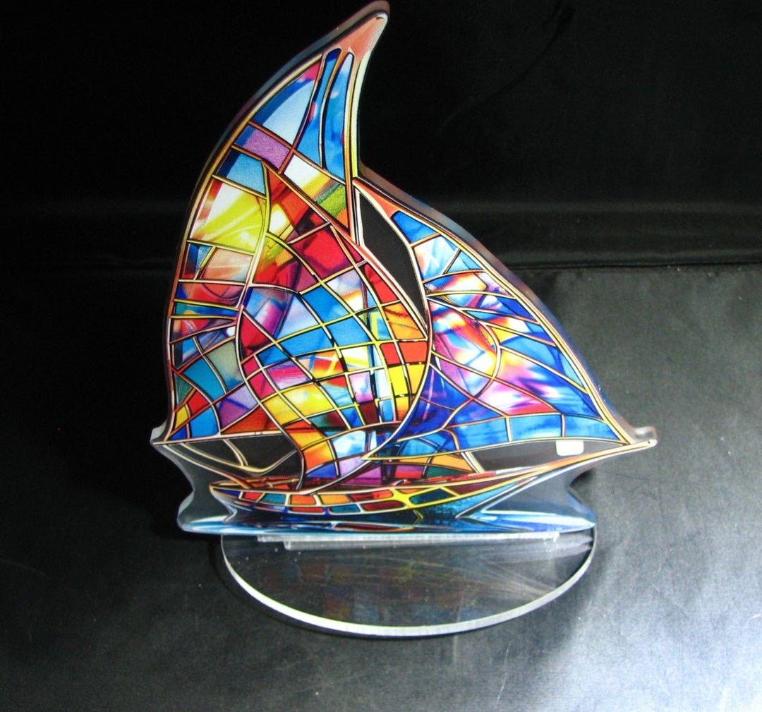 Acrylic "stained Glass" SAILBOAT UNDERWAY 8" on Stand - Etsy