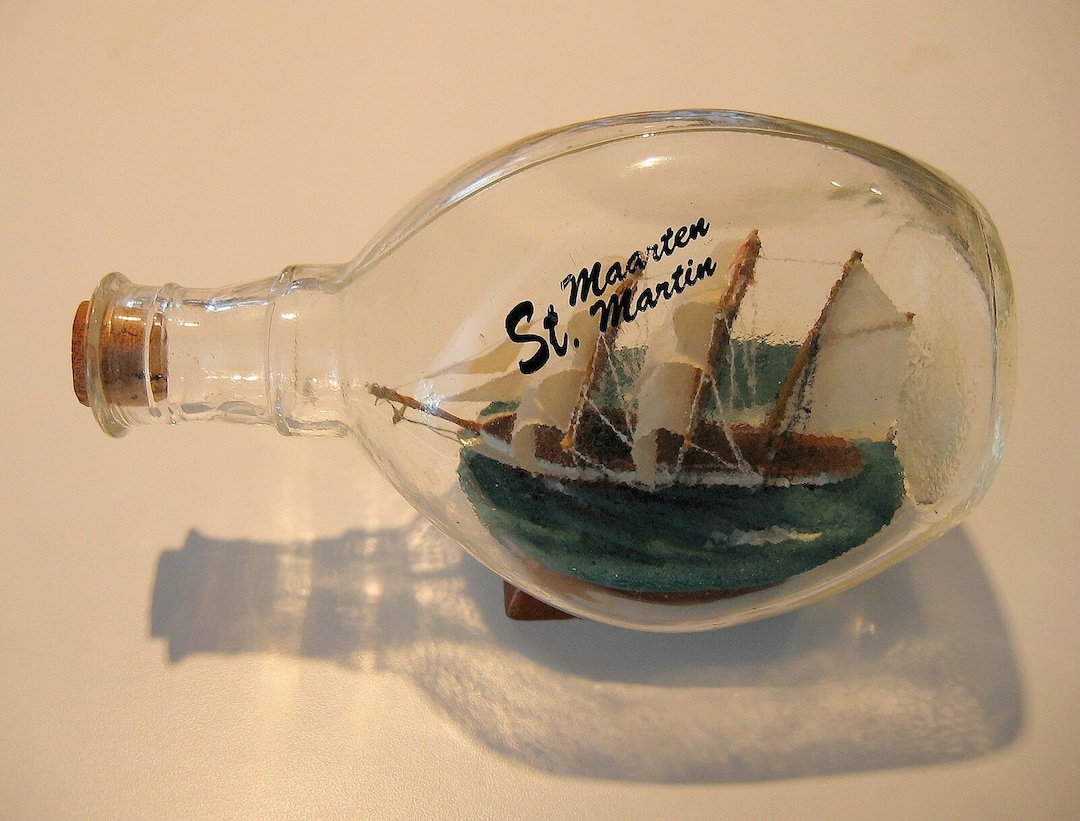ST. MAARTEN/ St. MARTIN Ship in a Bottle- Three Masted Wooden Ship ...