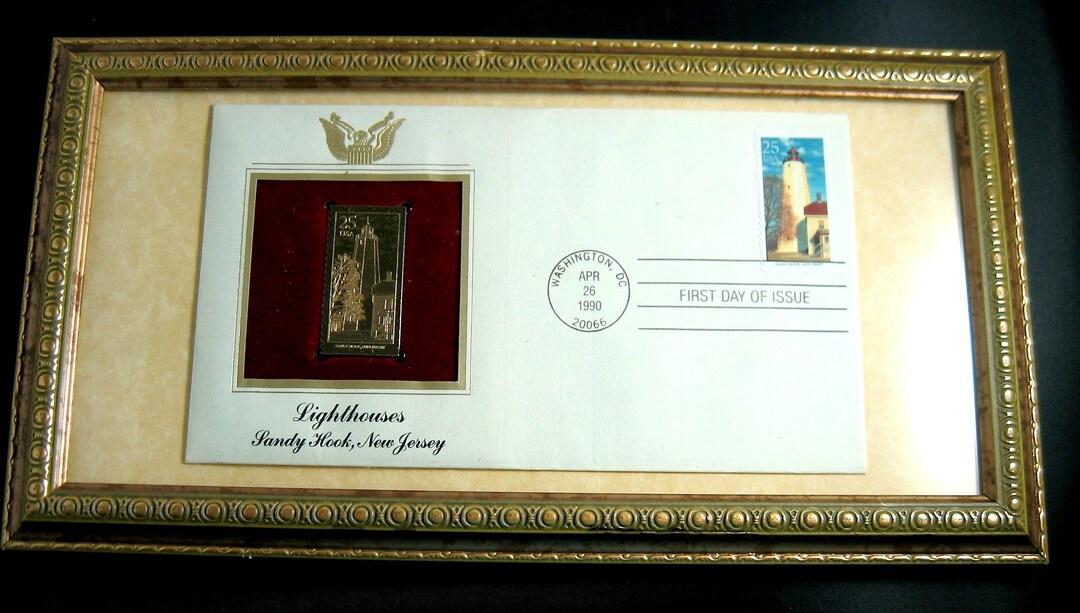 Framed 22 Karat Gold SANDY HOOK Lighthouse Stamp FDC From 1990 - Etsy