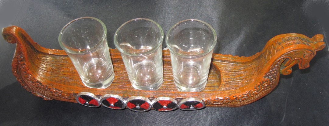 Shot Glass Server DRAGON VIKING SHIP Holds 3 Glasses for Your Mead ...