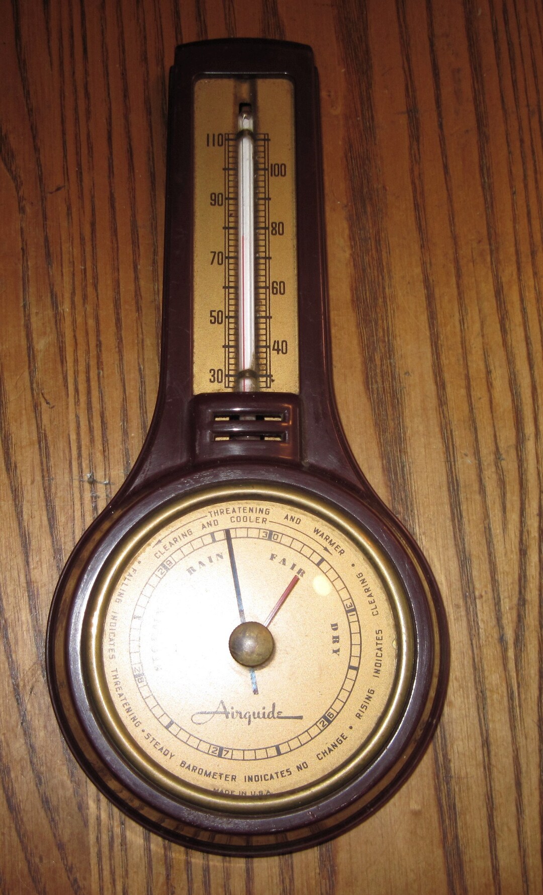 Antique AIRGUIDE USA Made Bakelite Deco Weather Station Barometer in ...
