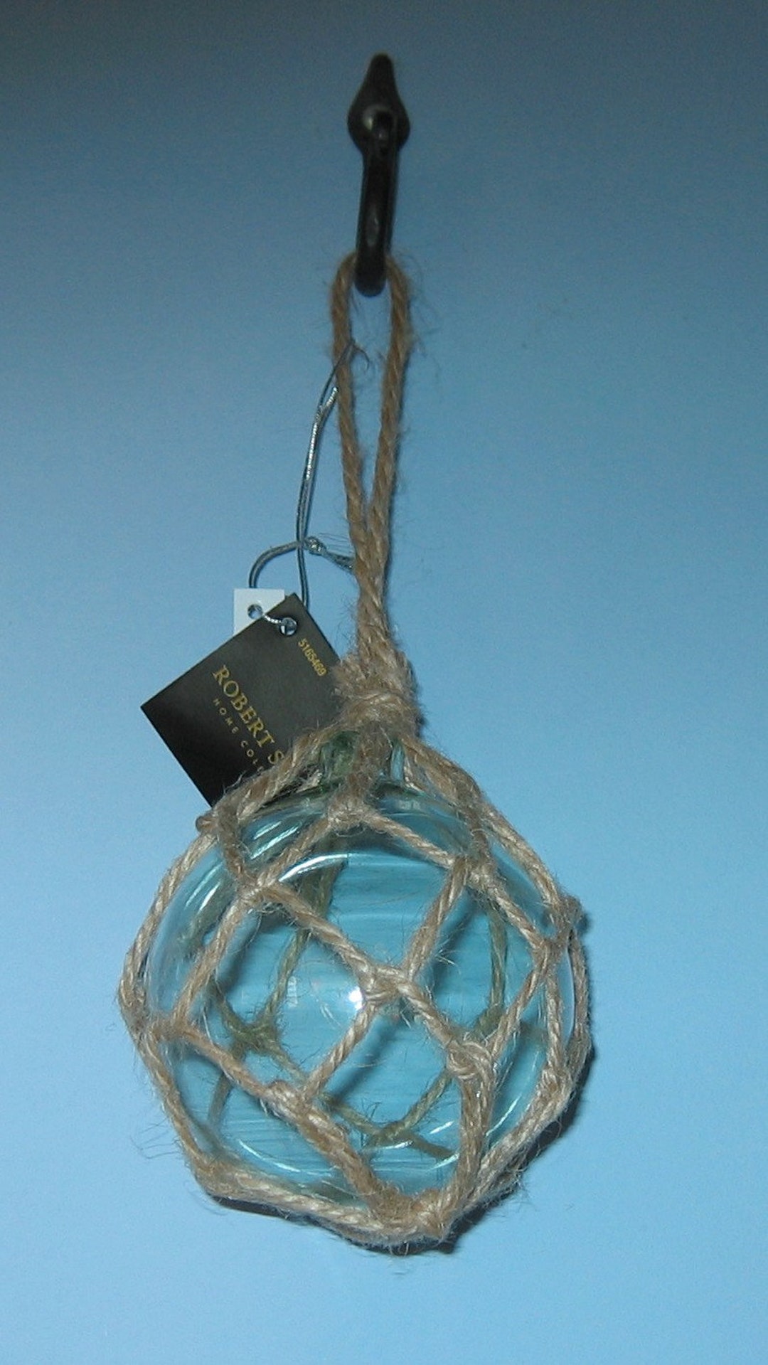 Nautical GLASS FISHING FLOAT With Macrame 8" Long- Light Aqua 3" Glass ...