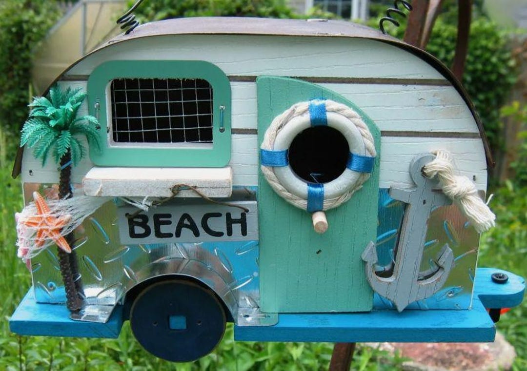 Cool BEACH CAMPER BIRDHOUSE Wood/aluminum and Loaded With Details - Etsy