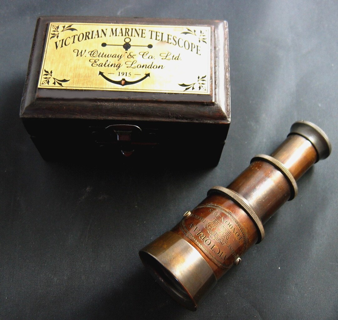 Victorian Marine Mini Telescope Spyglass Antiqued Brass in Wooden Box ...