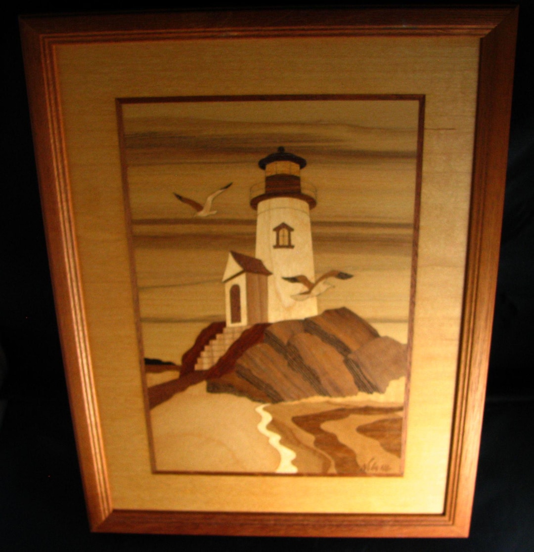 LIGHTHOUSE ROCK Larger Format Wood Inlay MARQUETRY by Hudson River ...