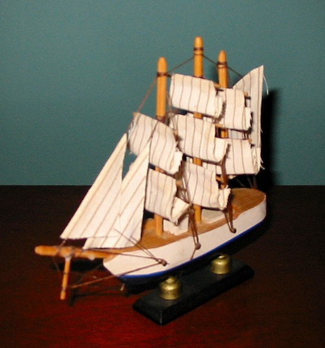Wooden Mini Ship Model Ship 6 Long Fully Assembled Blue and White Hull ...