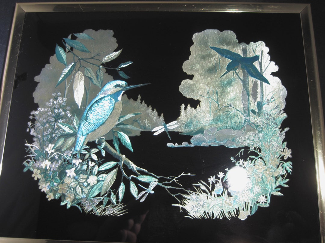 Blue Birds Imitation of Korean Najeon in Frame. Radiant Work - Etsy