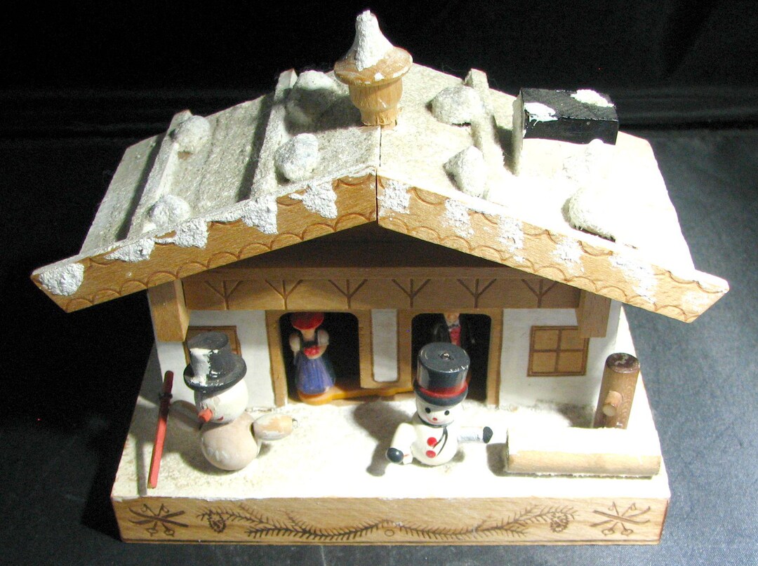 Vintage and Rare Snowman WEATHER HOUSE Unique W/carved Wooden Snowmen ...
