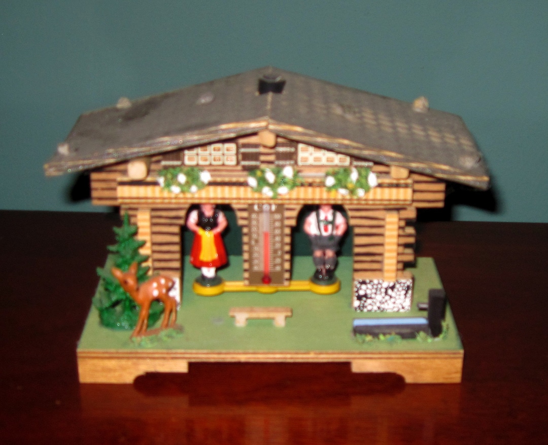 Vintage Bambi GERMAN Log Cabin WEATHER HOUSE W/fawn, Pine Tree and ...