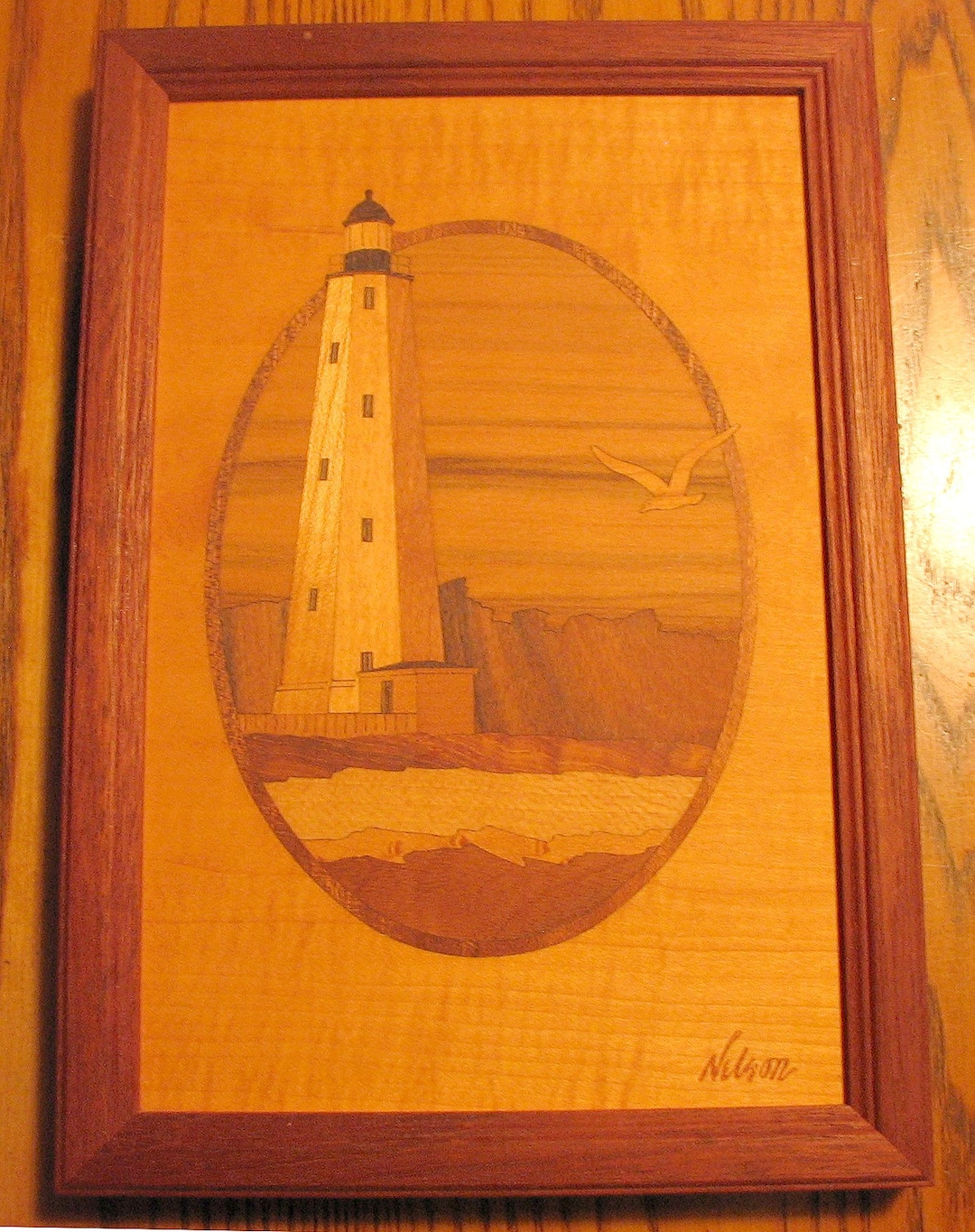 Sandy Hook Lighthouse, 1767 BEAUTIFUL WOOD Inlay MARQUETRY by Hudson ...