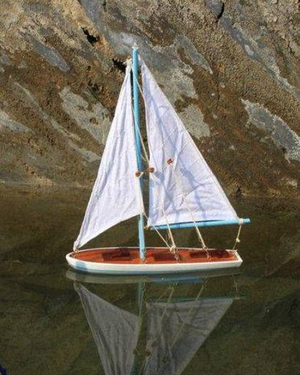 Pond Boat- Wooden Sailboat Sloop- 8" Long Floats! New/assembled W/red ...