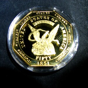 Rare Souvenir 50 Dollar California Gold Proof Coin- 1851- Gold Plated ...