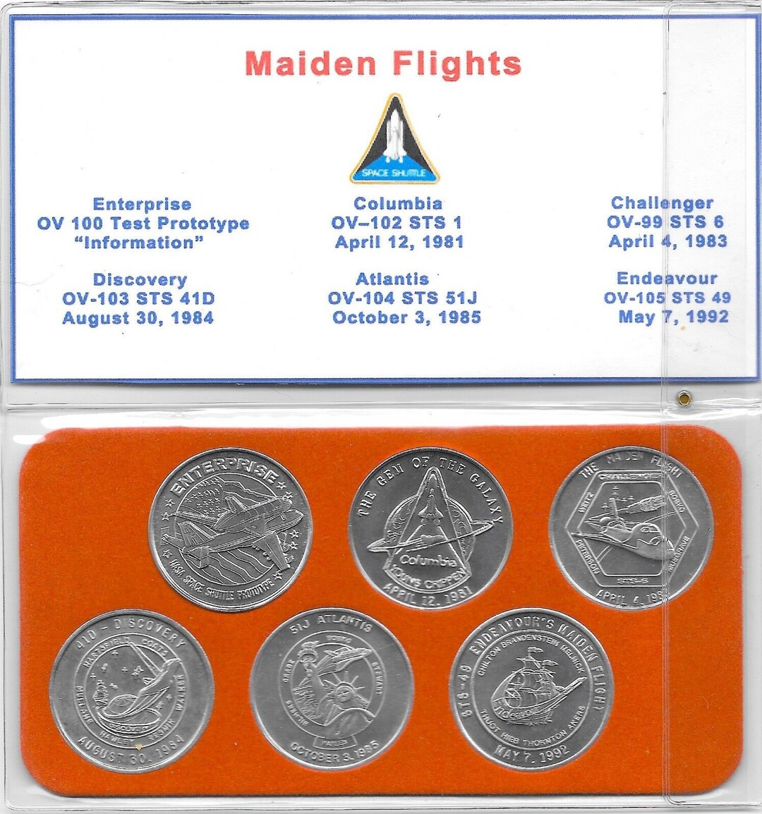 NASA STS Space Shuttles Maiden Flights 6 Minted Coin Collector Series ...
