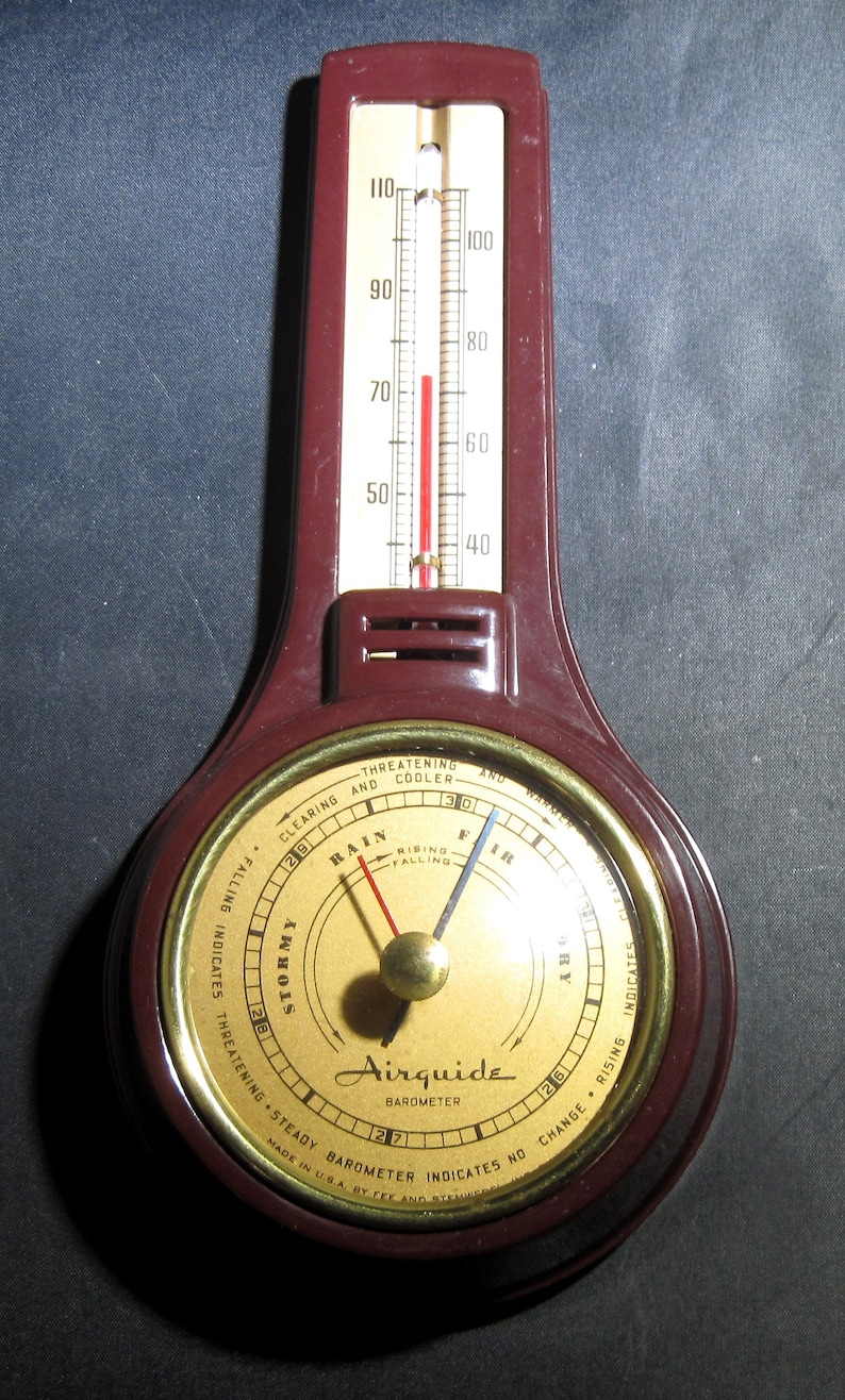 Antique AIRGUIDE USA Made Bakelite Deco Weather Station Barometer in ...