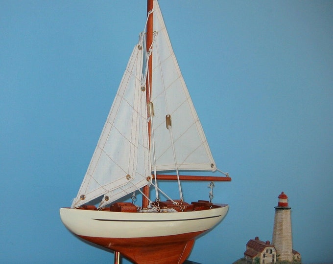 Wooden Ship Model- Deep Shoal SLOOP Sailboat 10" Long Beautiful! WHITE ...